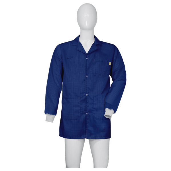 Cleanstat AD 98% Poly, 2% Carbon Fiber Navy Blue Cleanroom ESD Smock,