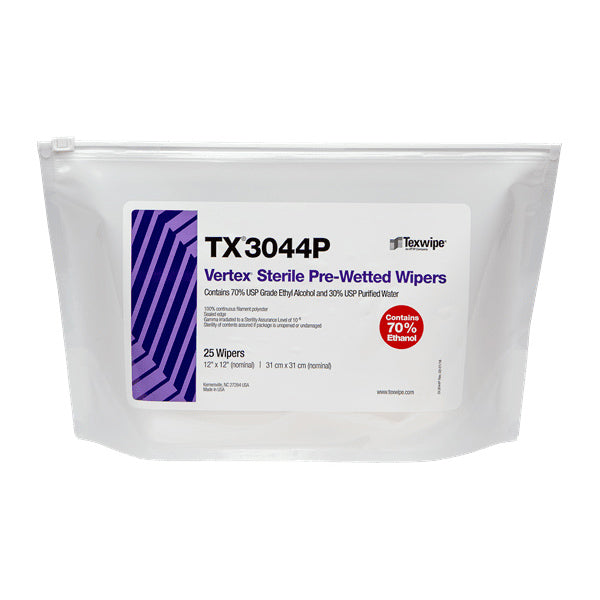 TexWipe Sterile VERTEX Prewet Wiper - Ethanol 12" x 12" Sealed edge, 1
