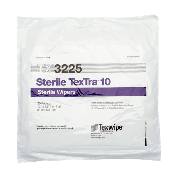 TexWipe Sterile TexTra 10 12" x 12" single-ply sealed border polyester ...