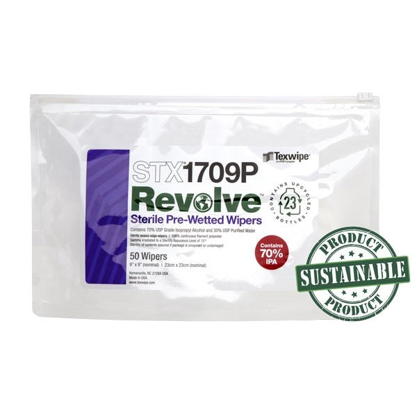Texwipe REVOLVE, 9" x 9" pre-wetted with 70% USP IPA/30% DI water , 20