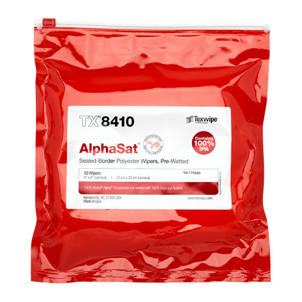 Texwipe AlphaSat with Vectra Alpha 10 9" x 9" wipers pre-wetted with 1